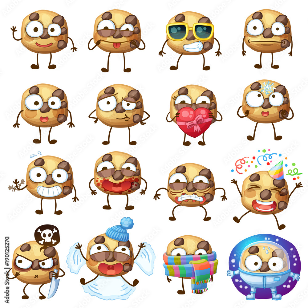 Cartoon choc chip cookie characters illustration 2 Stock Vector | Adobe ...