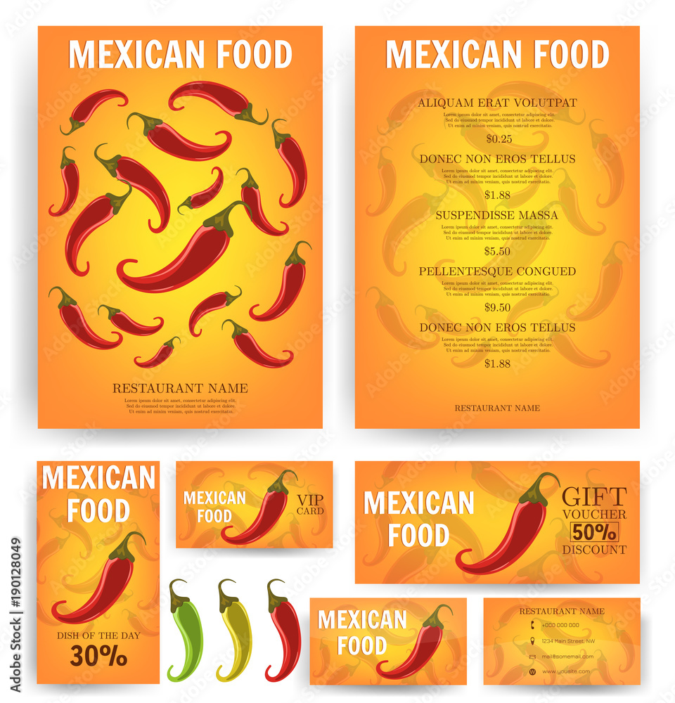 Mexican Food. Mexican restaurant menu template. Red Hot Chili Peppers ...