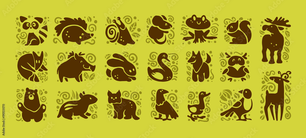 Vector collection of flat cute animal icons isolated on white ...
