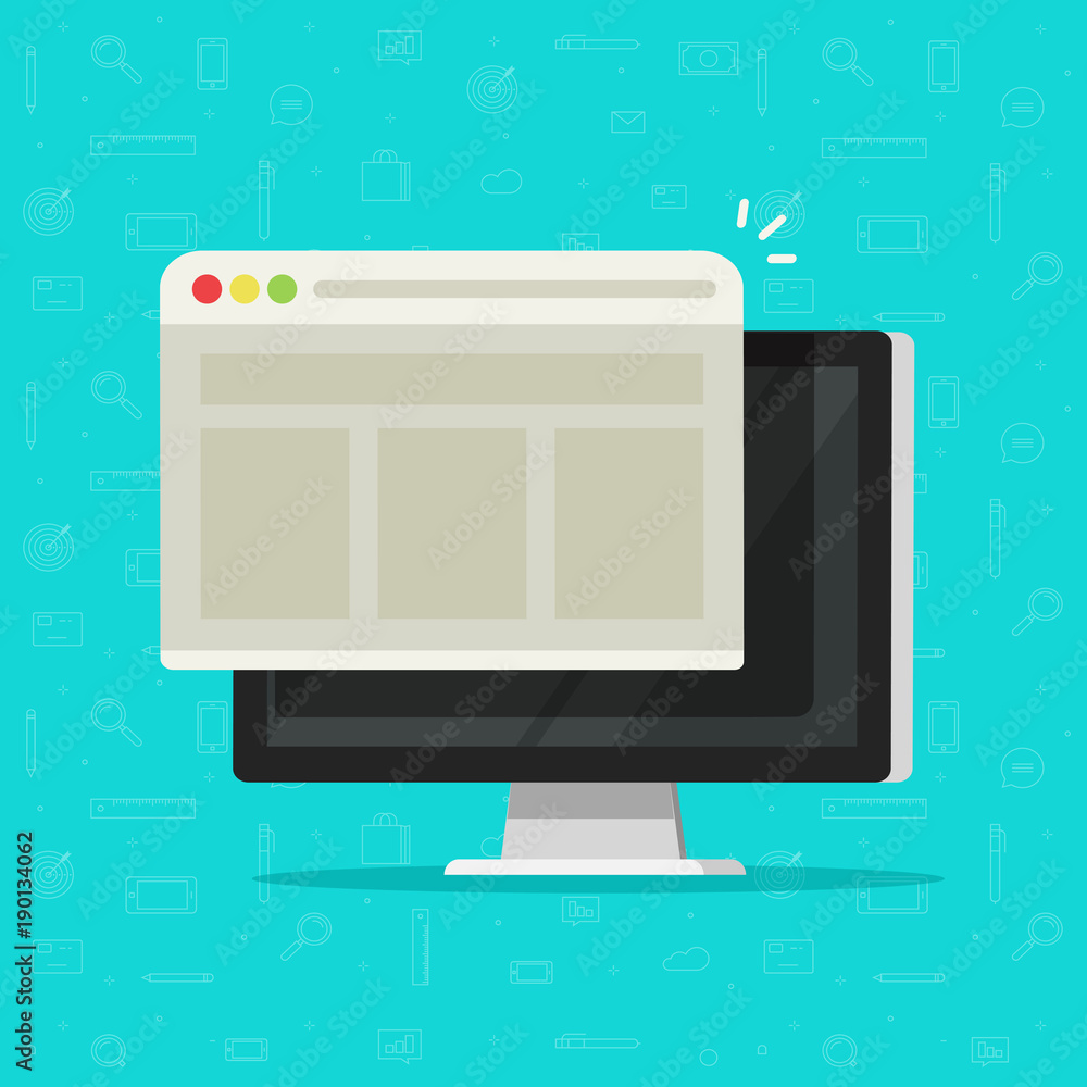 Web browser window on computer display vector illustration, flat ...