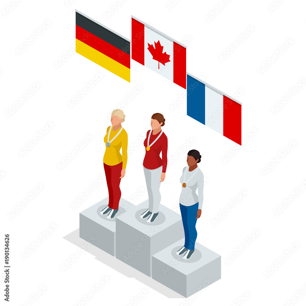 Olympic Podium stand isometric sports woman winner athlete Athletic ...