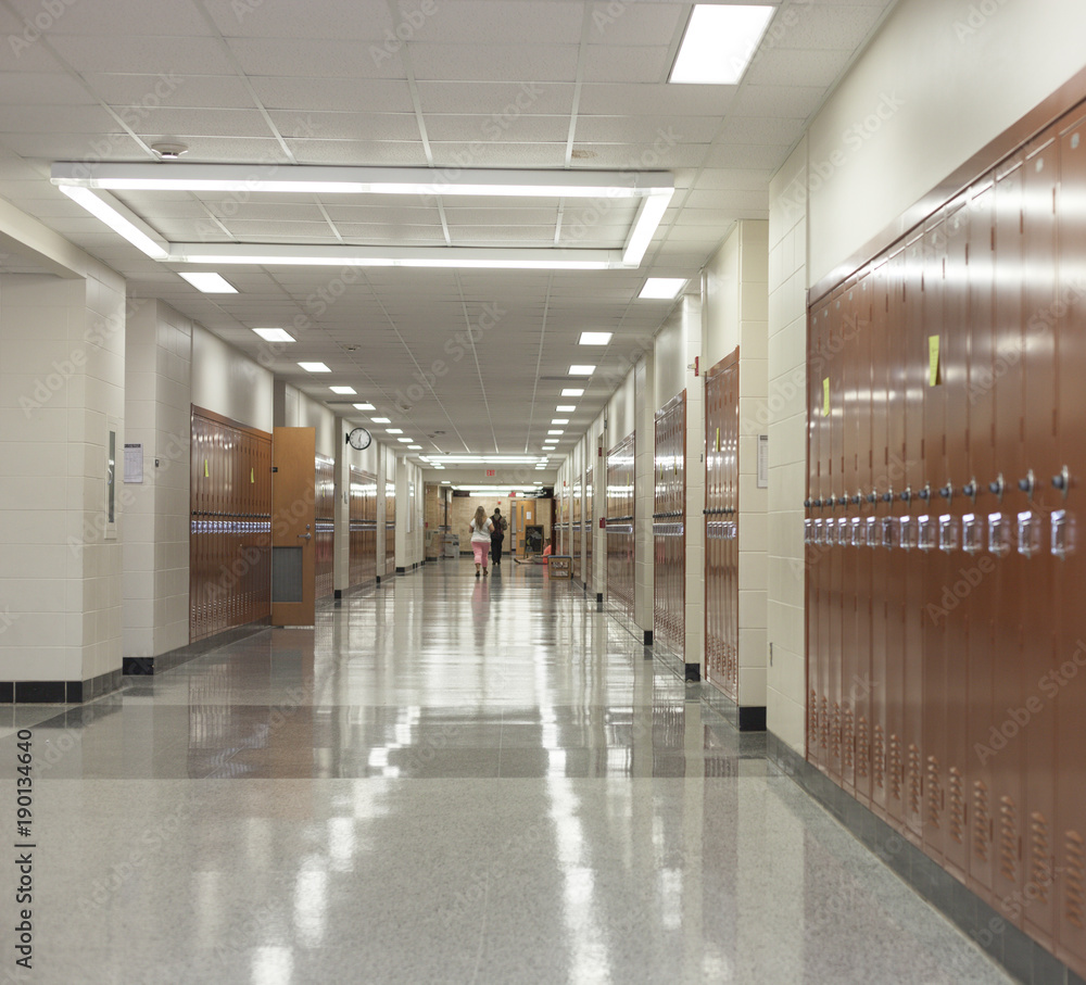 College hallway with lockers Stock Photo | Adobe Stock