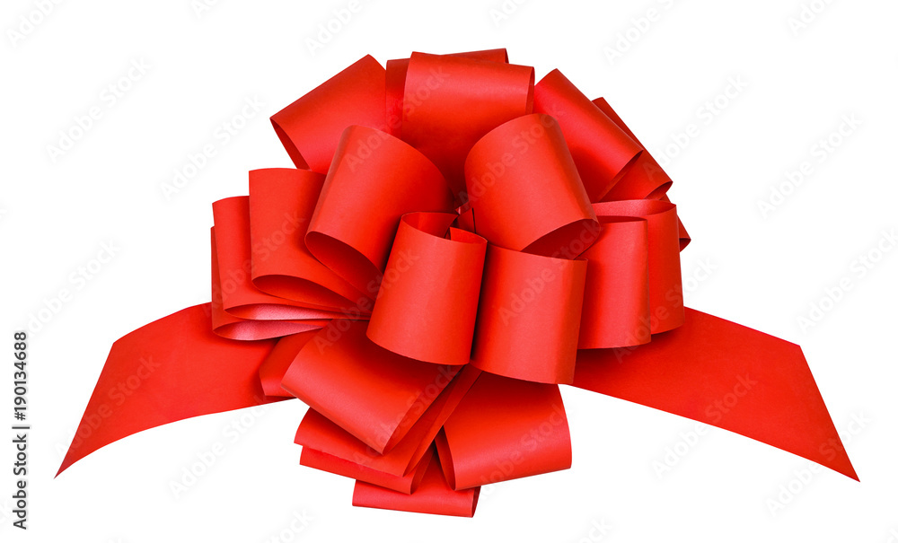 Isolated ribbon. Big red ribbon with bow with tails isolated on white ...