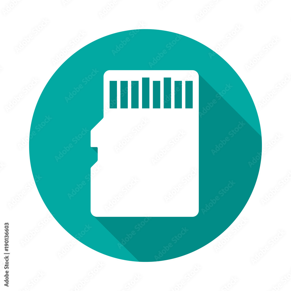 SD memory card circle icon with long shadow. Flat design style. Memory ...
