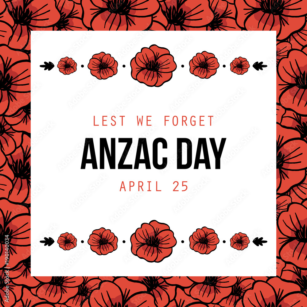 Anzac Day, national day of remembrance in Australia, card template with ...
