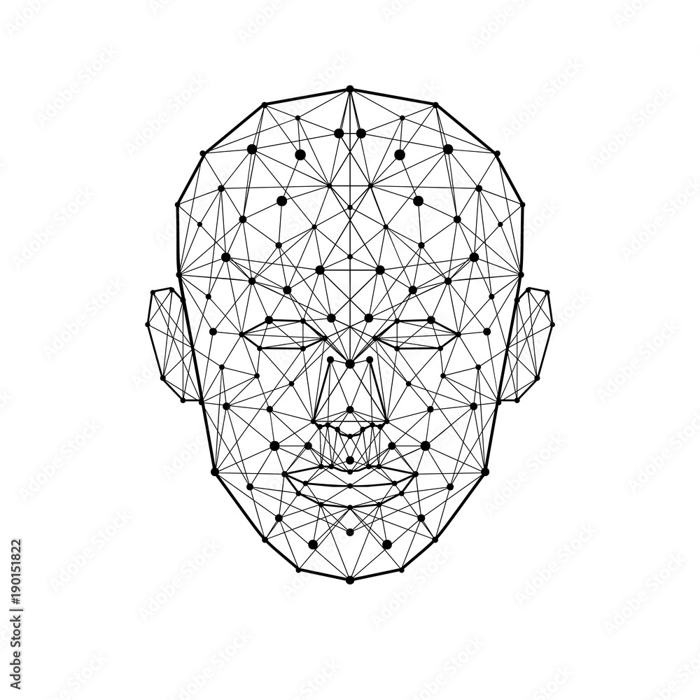 Human face low polygon. Wireframe mash head shape isolated on white ...