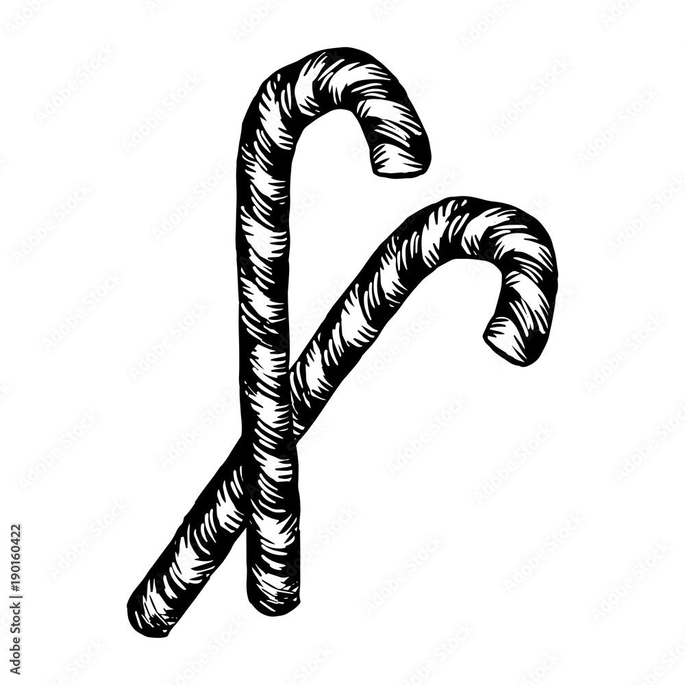 Christmas Candy Cane Sketch. Vector Illustration Of Two Christmas Canes ...