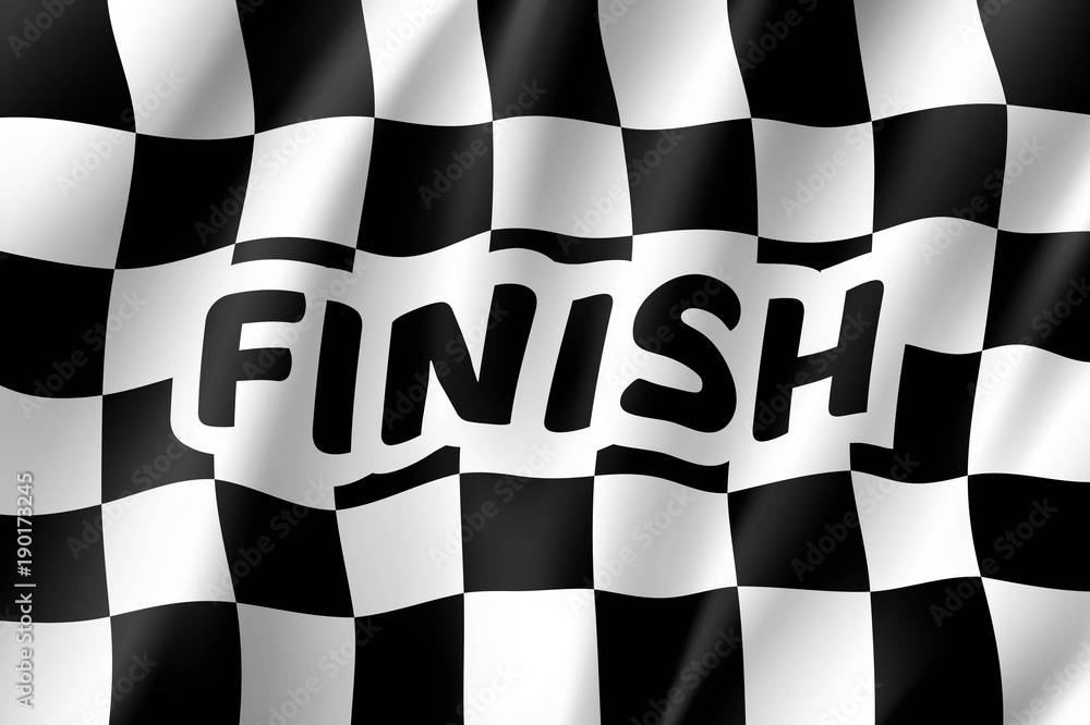 Waving flag auto racing, inscription finish, realistic banner. Symbol ...