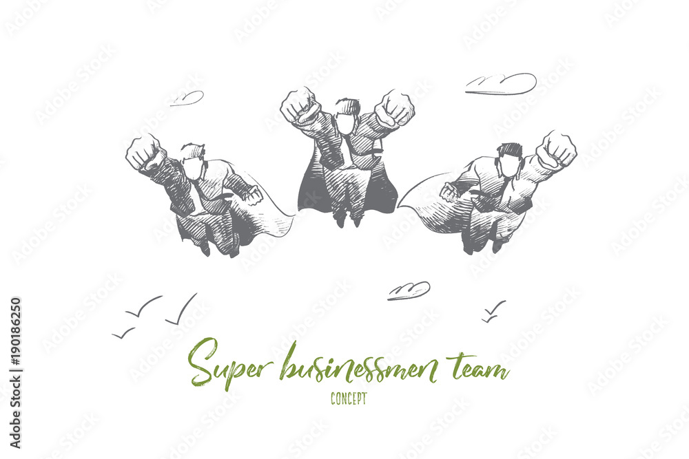 Super businessman team concept. Hand drawn business superheroes are ...