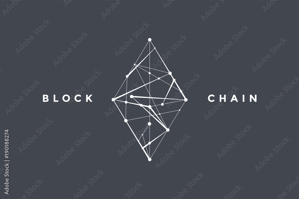 Template logo for blockchain technology. Rhombus with connected lines ...