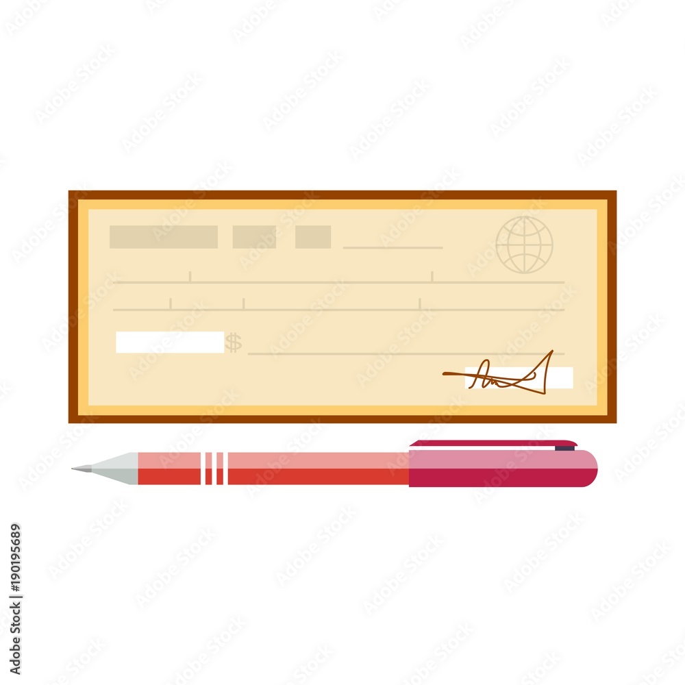 Cheque vector illustration. Cheque icon in flat style. Cheque book on ...