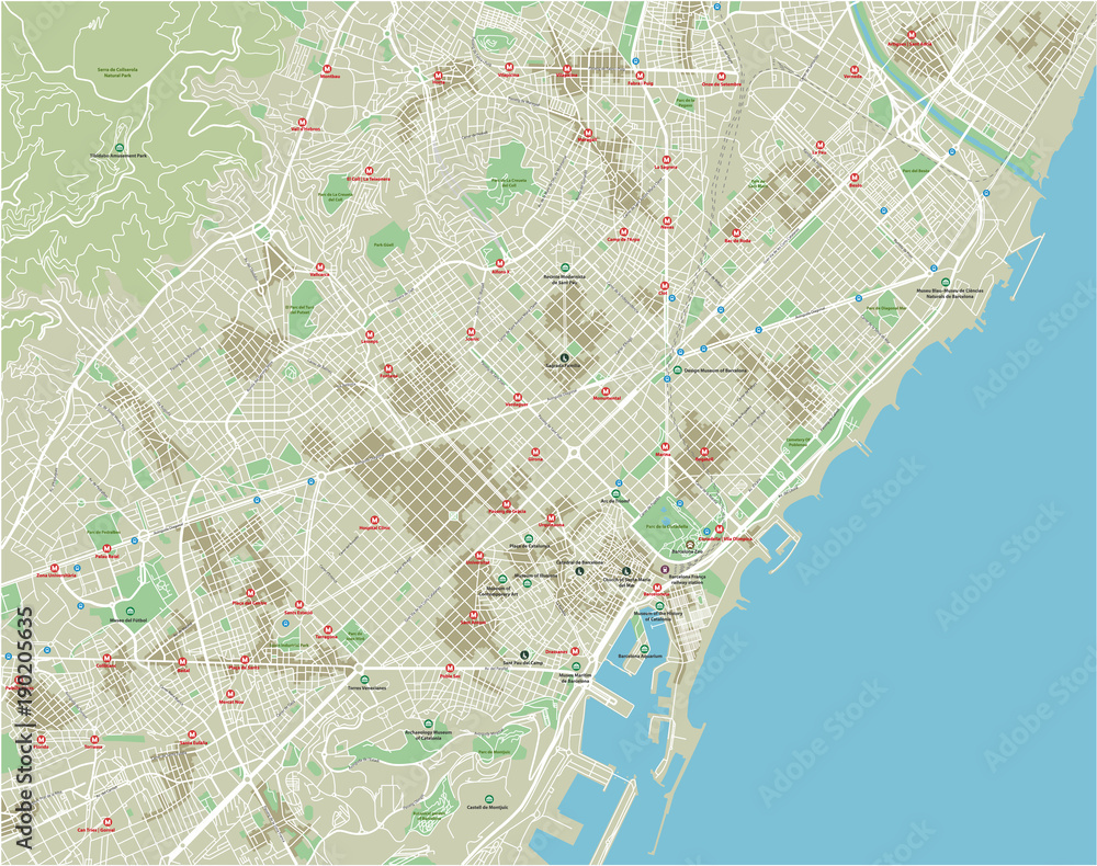Vector city map of Barcelona with well organized separated layers ...