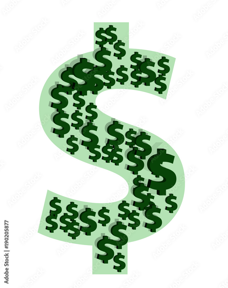 Green Dollar Sign consisting of 3D dollar signs, Vector Illustration ...