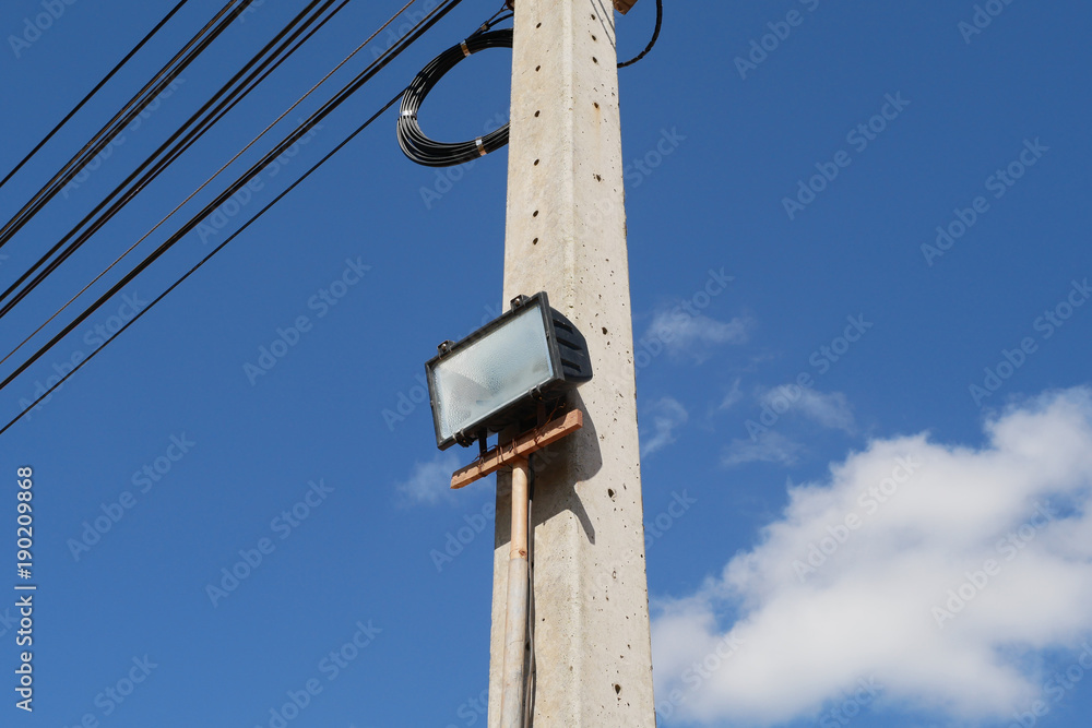 Flood Light on a Utility Pole and Beautiful Blue Sky Stock Photo ...