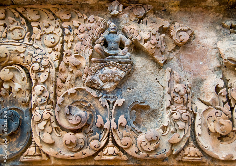 Details of decoration in ancient temple of Angkor Wat in Cambodia Stock ...