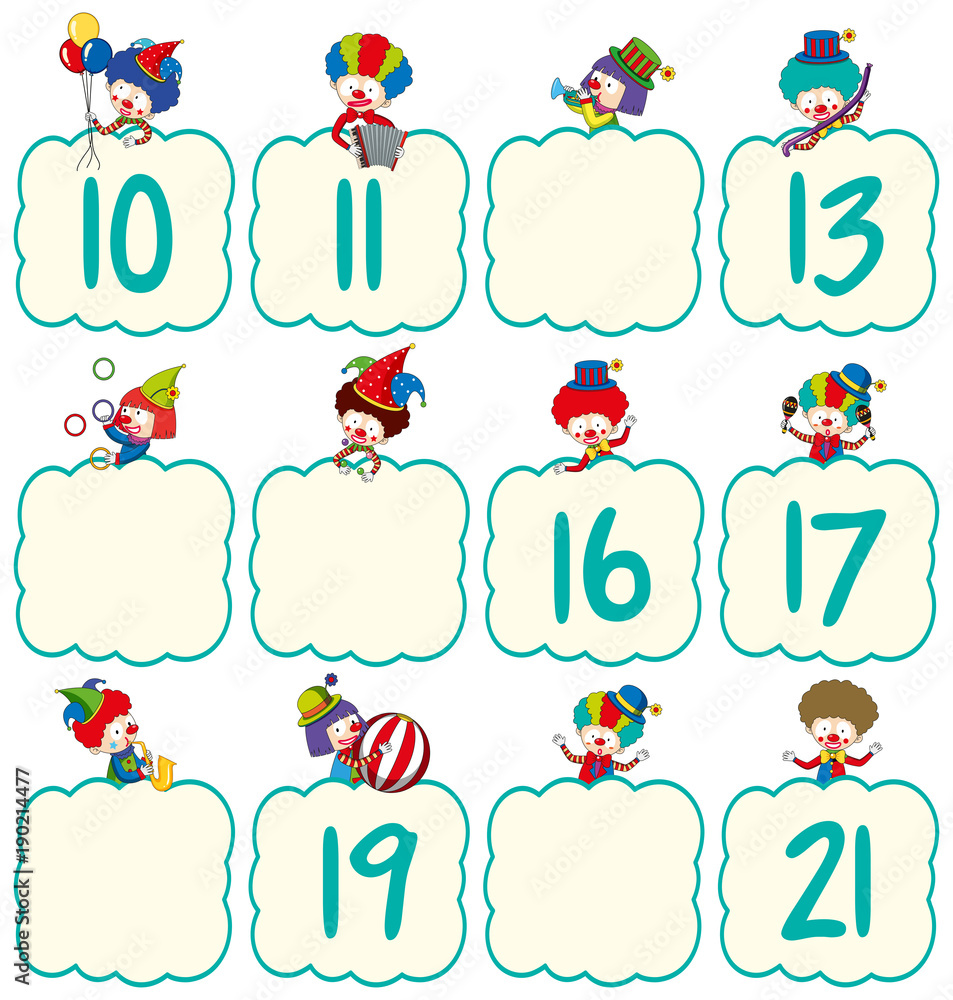 Math worksheet template with clowns and numbers Stock Vector | Adobe Stock