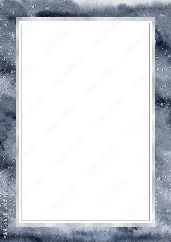 Rectangular watercolor frame Abstract blue starry sky.. Texture ...
