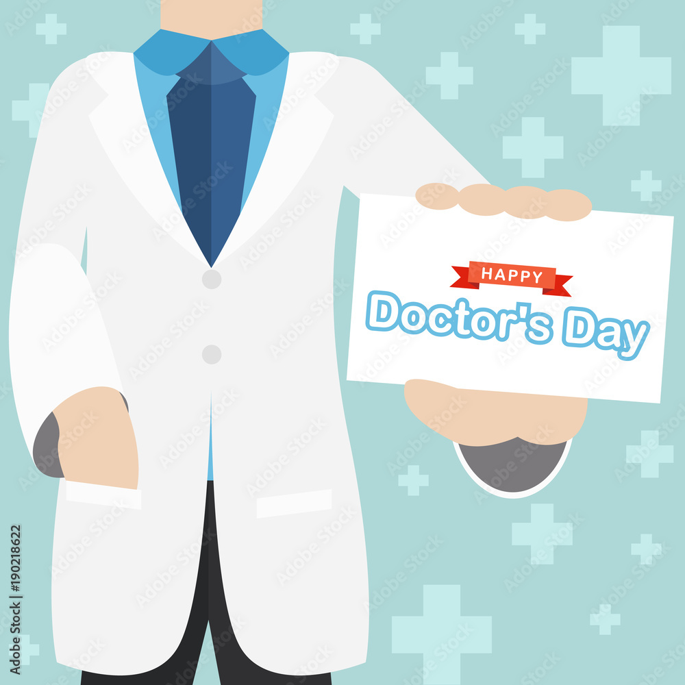 Happy doctor day with doctor hold card and Happy doctor day text banner ...