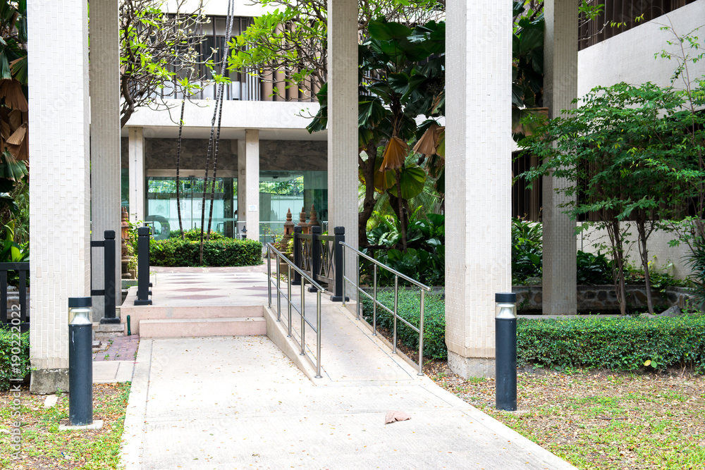 front side of ramp way to support wheelchair disabled people infront of ...