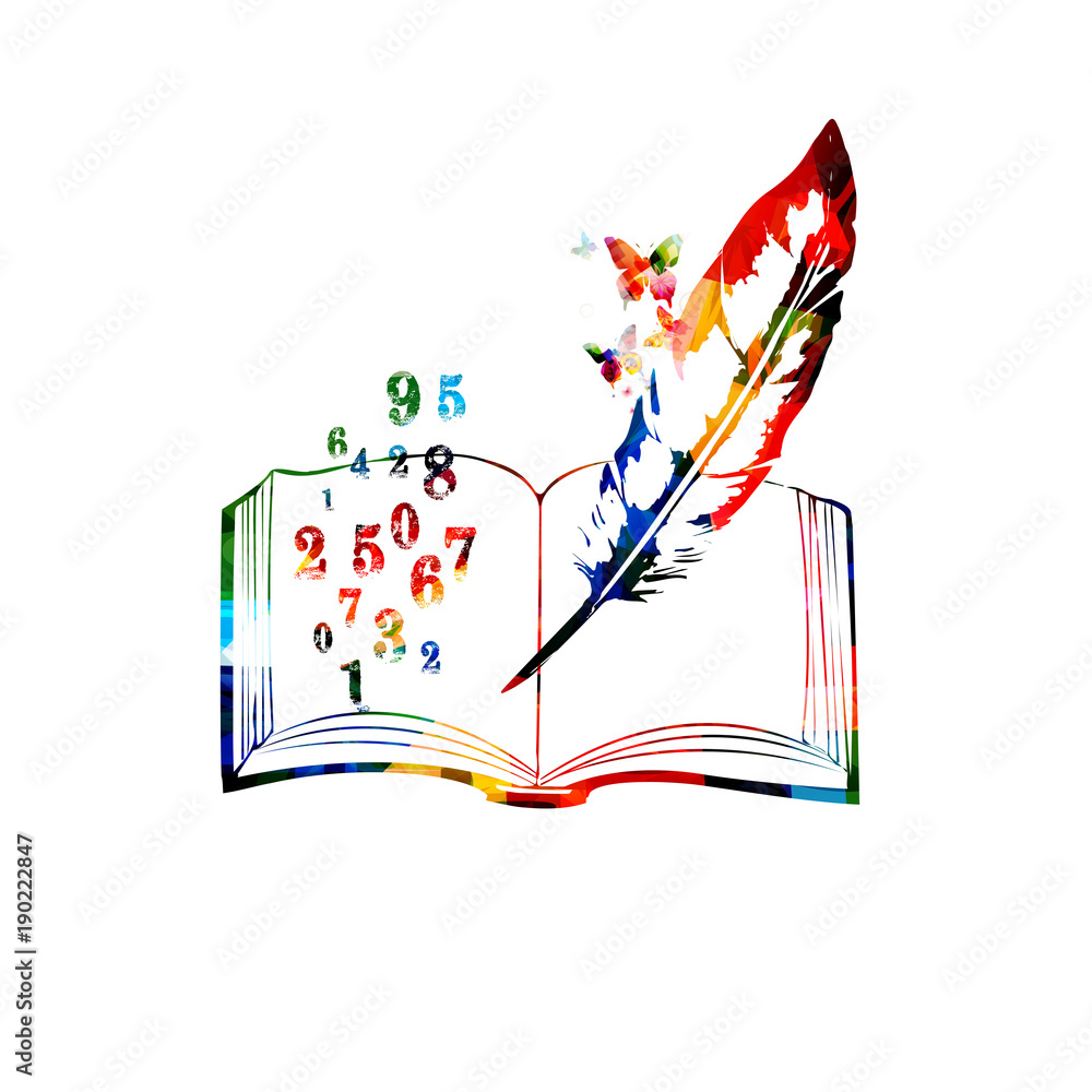 Colorful open book with numbers vector illustration. Mathematics and ...
