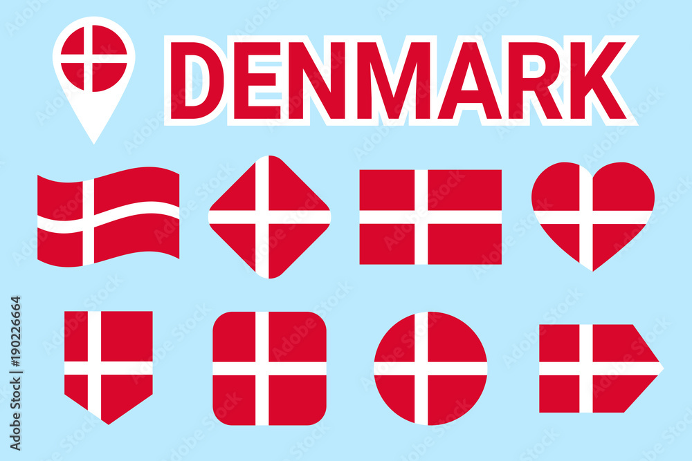 Denmark flag vector set. Collection of danish national flags. Flat ...