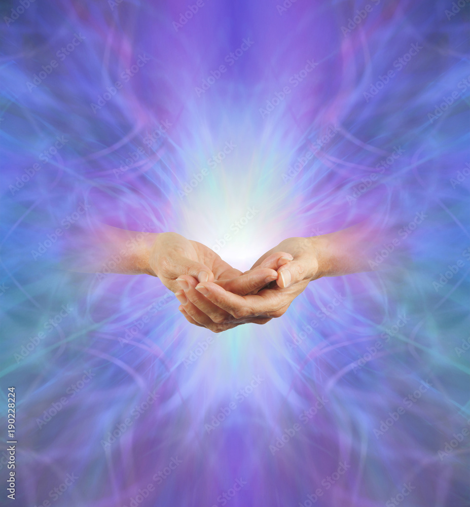 Sacred Purple Ray Healing Energy - female hands emerging from a purple ...