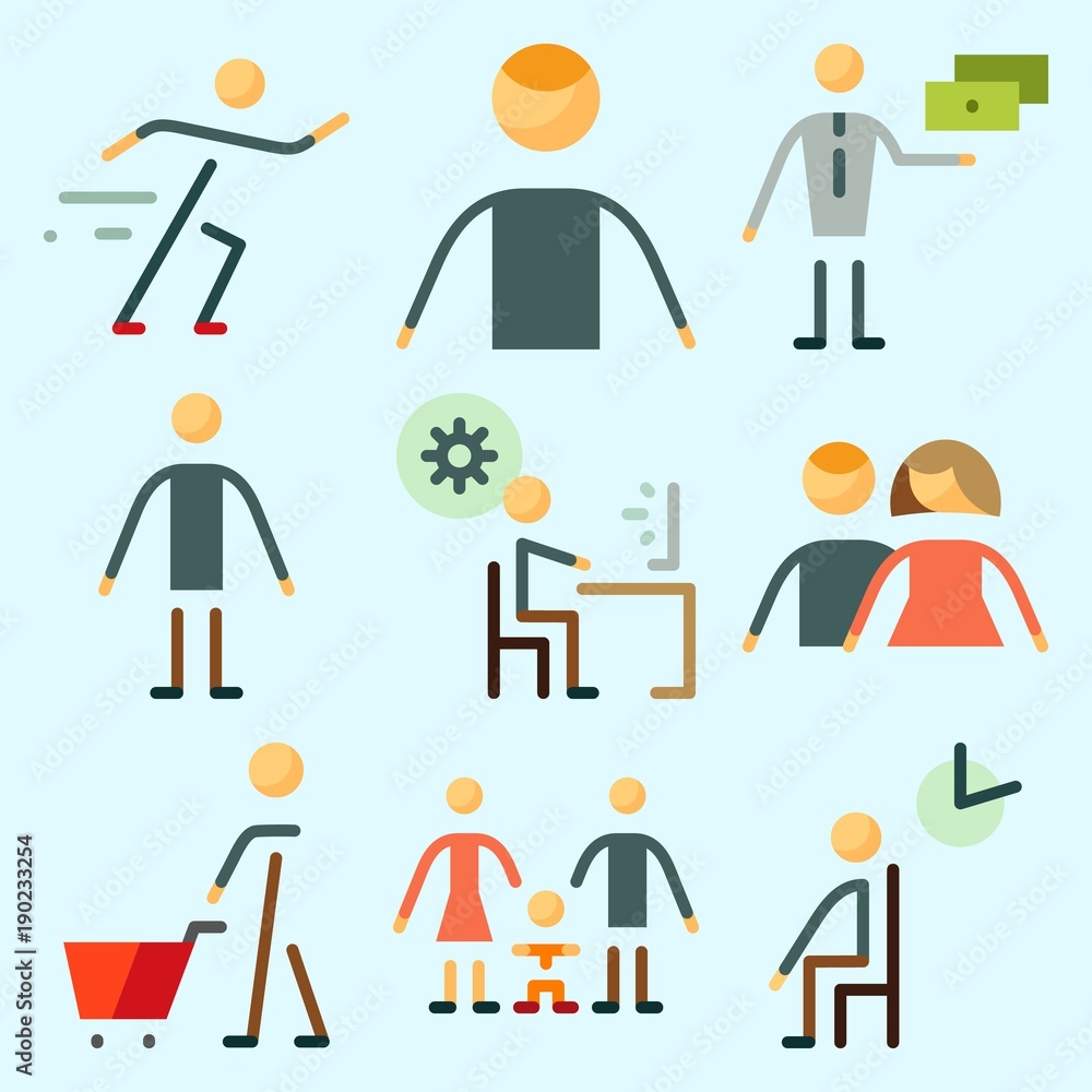 Icons set about Human with male, shopping, men, man, exchanger and ...