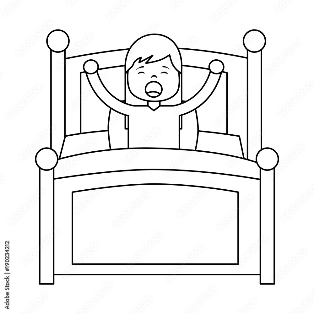 wake up morning the young girl in bed vector illustration outline ...