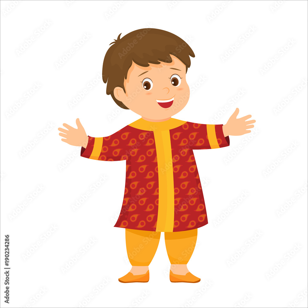Indian boy in national clothes. Cartoon style. Vector illustration ...