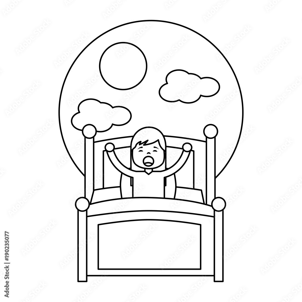wake up morning the young girl in bed vector illustration outline ...