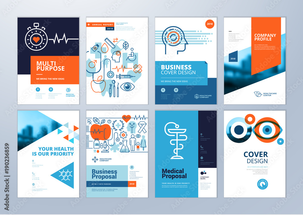 Set of medical brochure, annual report, flyer design templates in A4 ...