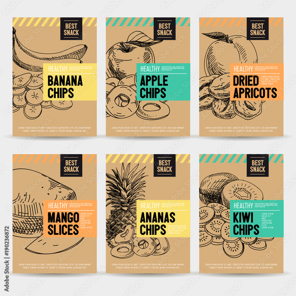 Beautiful vector hand drawn healthy snack card set. Stock Vector ...