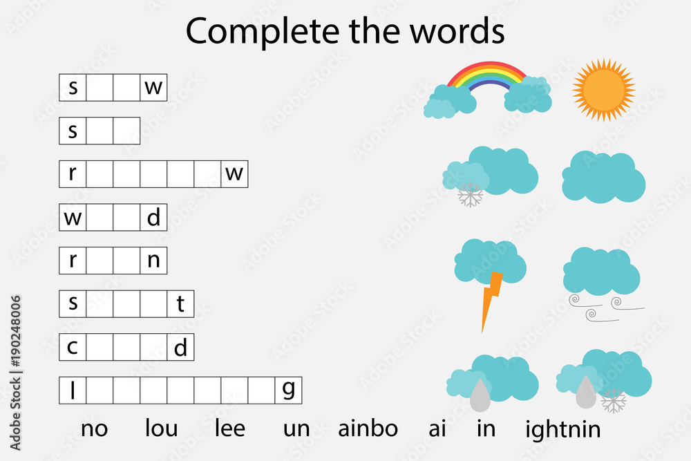 Complete the words, weather theme, fun educational game for kids ...
