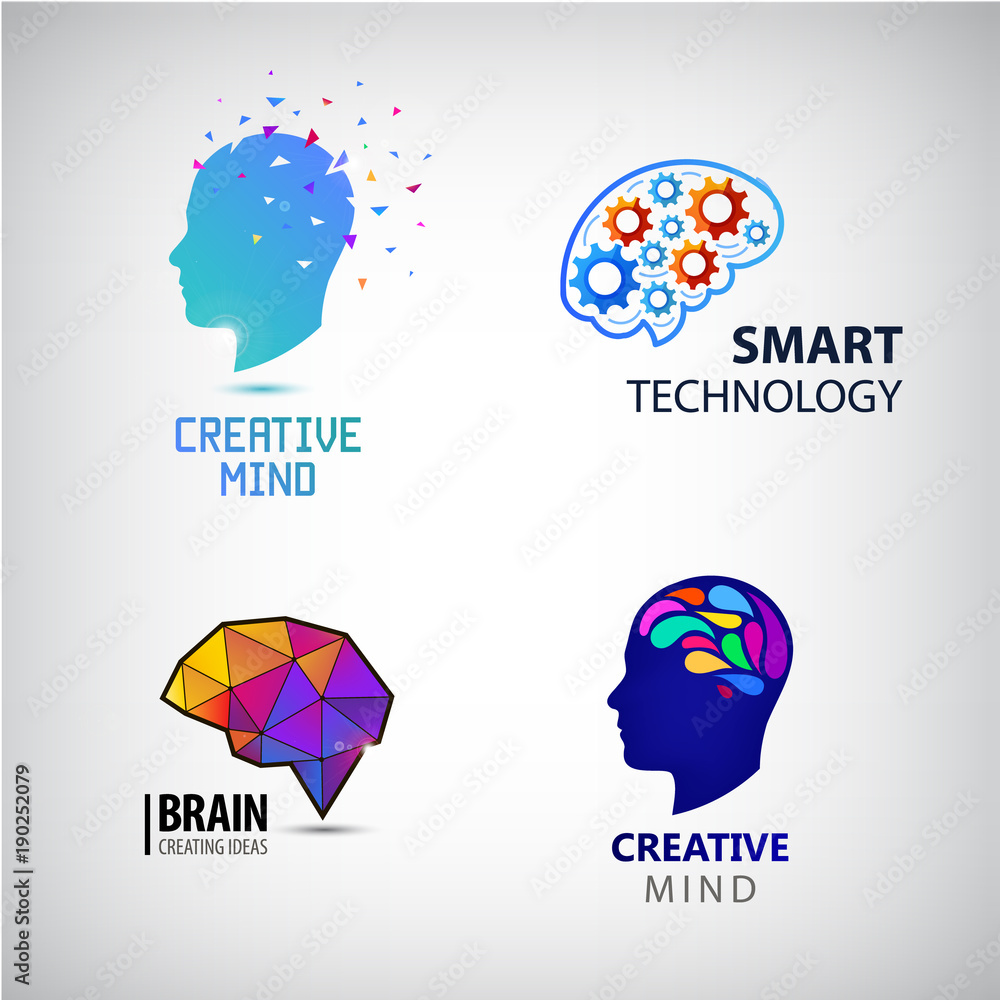 Vector set of creative mind, brainstorm, smart technologies logos Stock ...