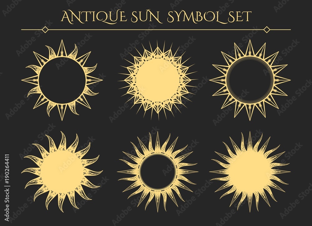 Sun symbols. Vintage starburst mystical icons or spiritual geometry ...