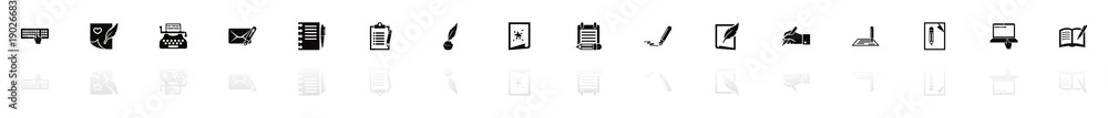 Writing icons - Black horizontal Illustration symbol on White ...