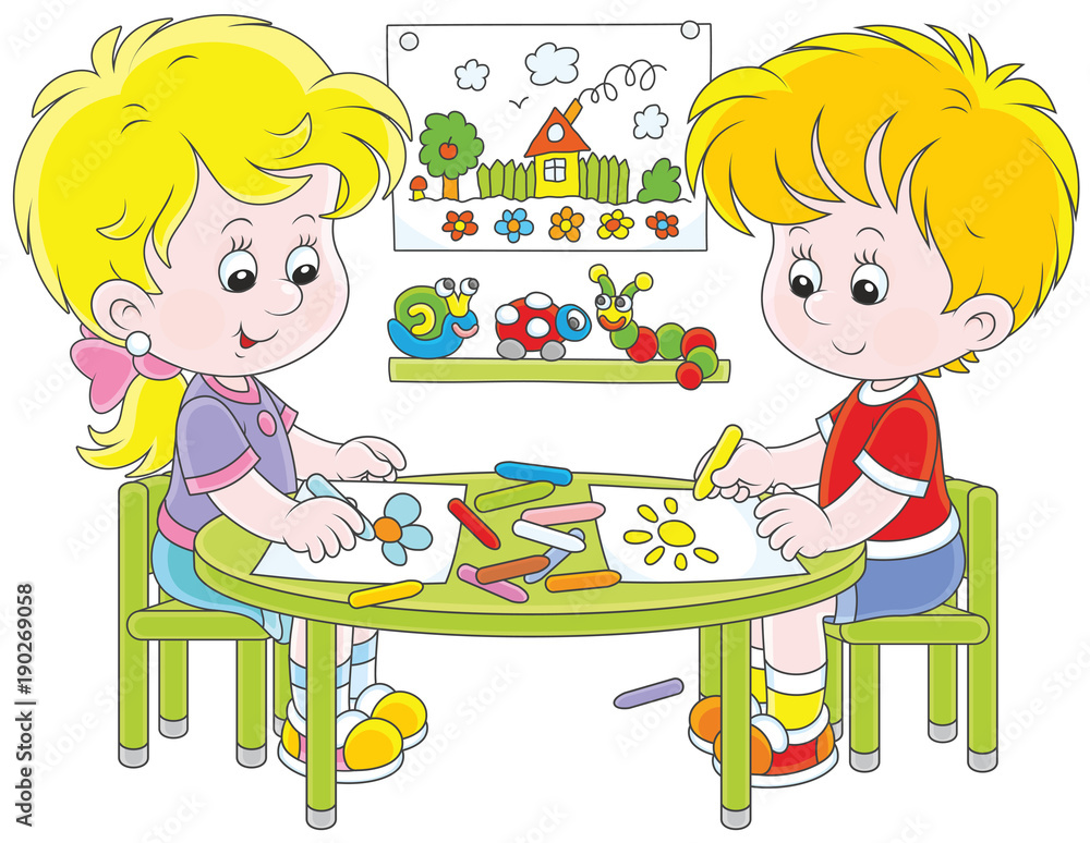 Children Coloring With Crayons