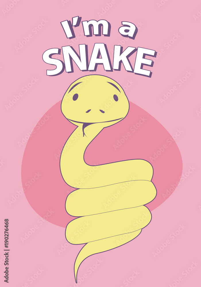 Cute cartoon style snake with title above, on colorful background Stock ...