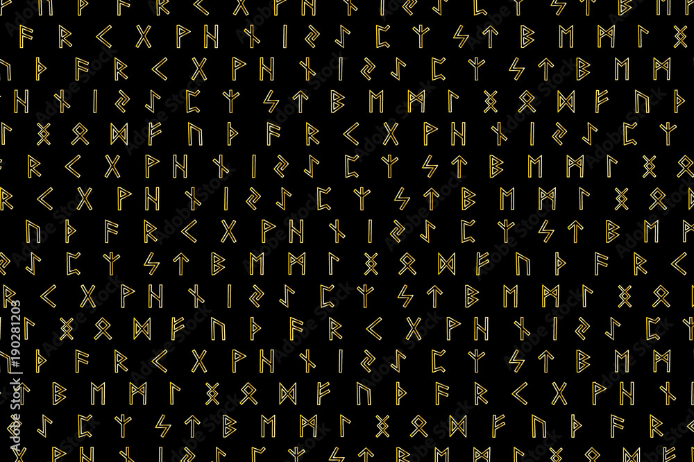 Elder futhark runes - black and gold - vector pattern Stock Vector ...