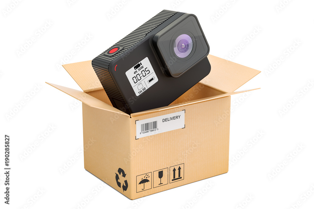 Modern dashcam DVR inside parcel, delivery concept. 3D rendering Stock ...