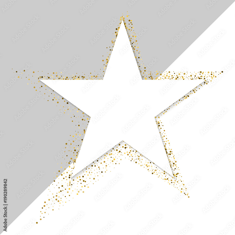 Golden star vector banner on white background. Gold glitter star. Gold template star for banner ...