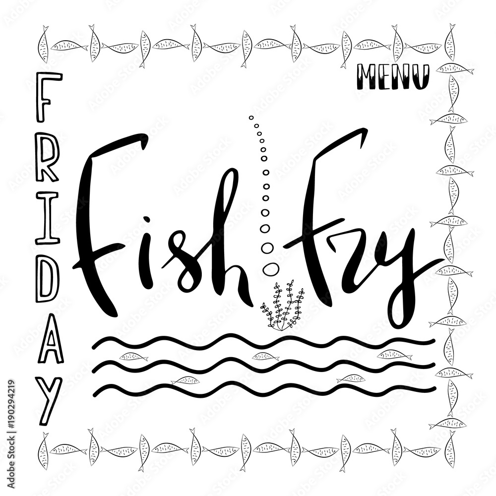 Traditional menu for Lent fasting celebration. Handwritten text Fish ...