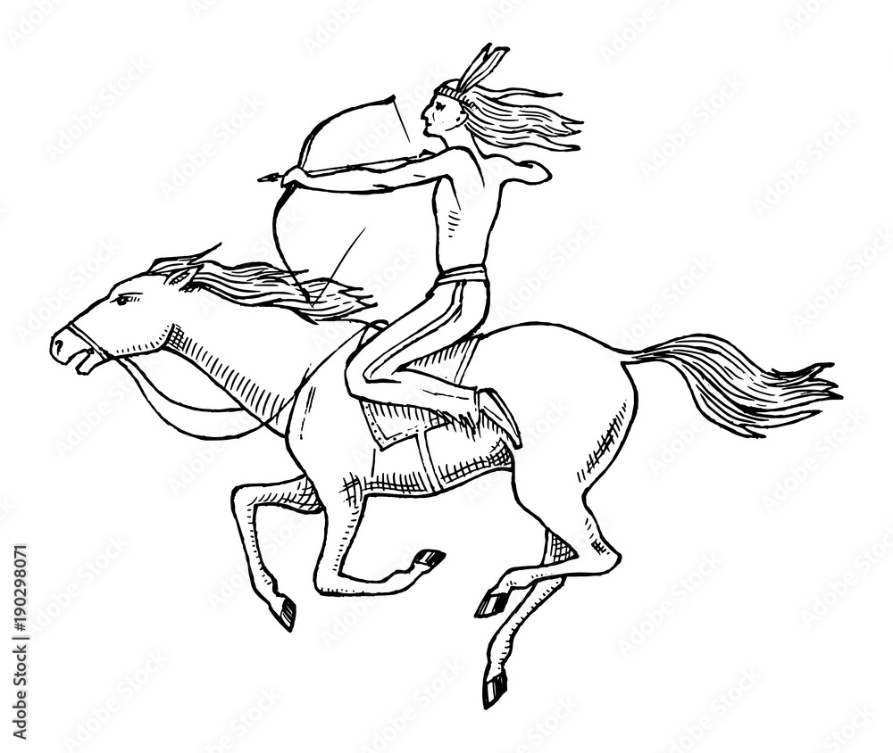 Native American Riding Horse Drawing