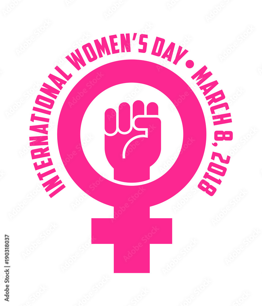 International Women's Day design with female symbol and raised fist ...