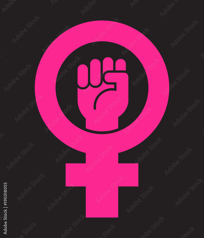 Symbol for female with raised fist. Vector icon design for posters ...