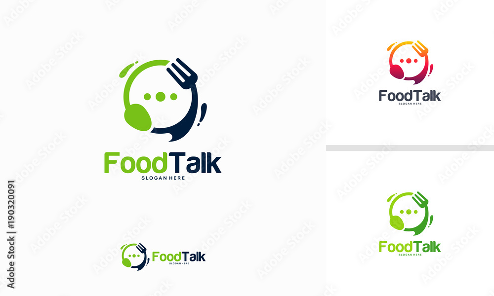 Food Talk Logo template designs vector illustration, Food Discuss logo ...