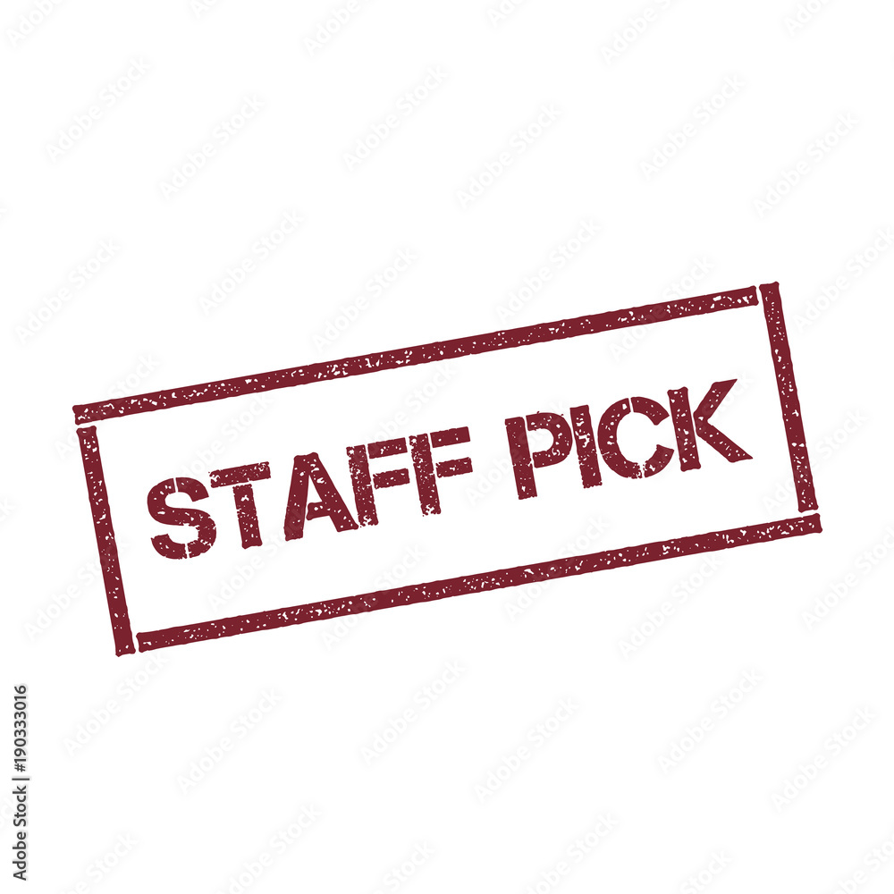 Staff pick rectangular stamp. Textured red seal with text isolated on ...