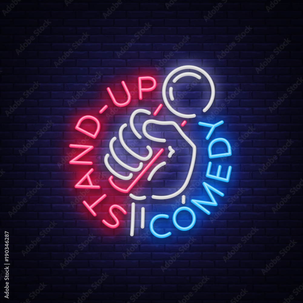 Comedy Show Stand Up invitation is a neon sign. Logo, Emblem Bright ...