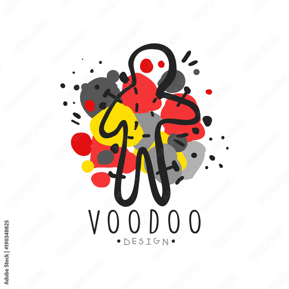 Silhouette of voodoo doll with needles for mystical store logo or label ...