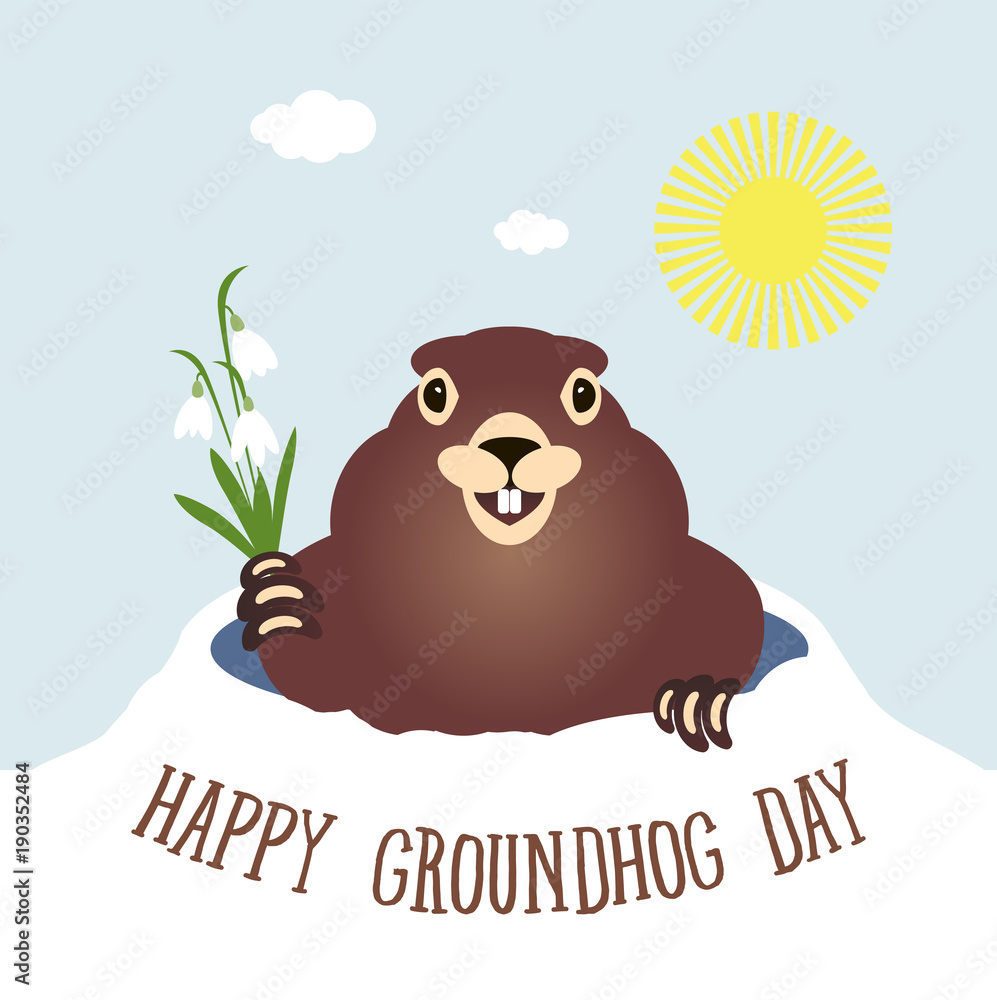 Happy groundhog day card. Holiday winter and spring banner rodent ...